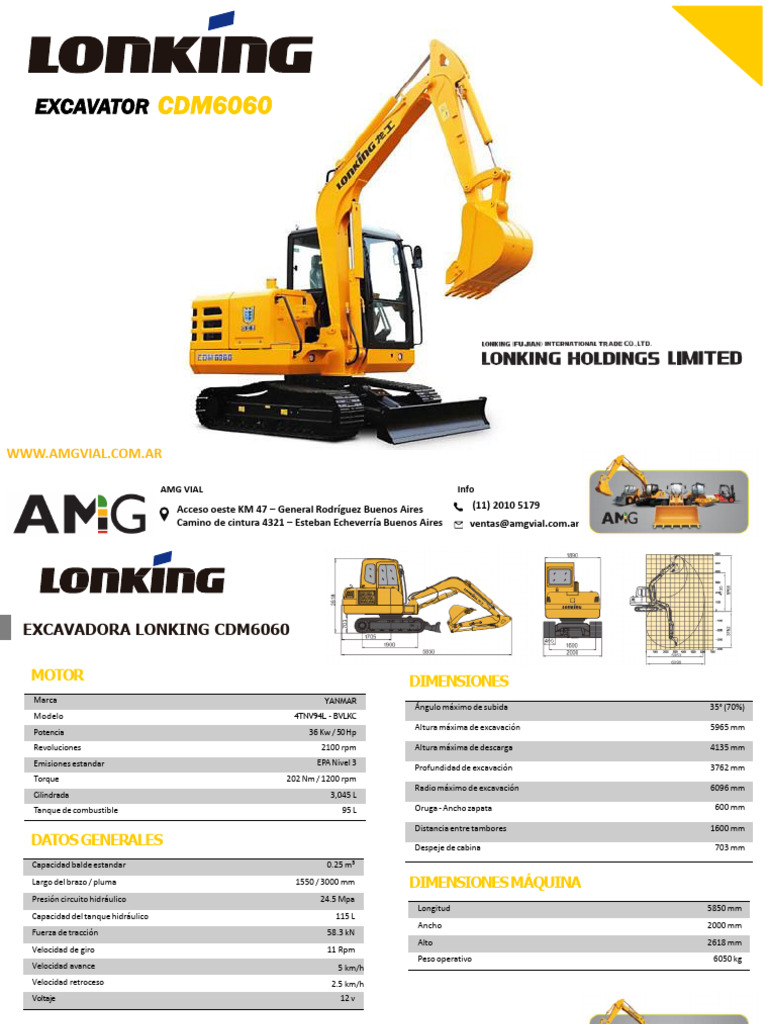 Excavadora Lonking CDM6060: Especificaciones y Datos | PDF | Vehículo ...