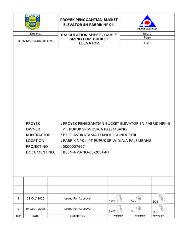 BE3N-NP3-NO-CS-2054-PTI - Rev.1 - Calculation Sheet - Cable Sizing For ...