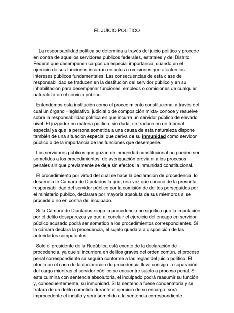 Proceso del Juicio Político en México | PDF | Inmunidad parlamentaria ...