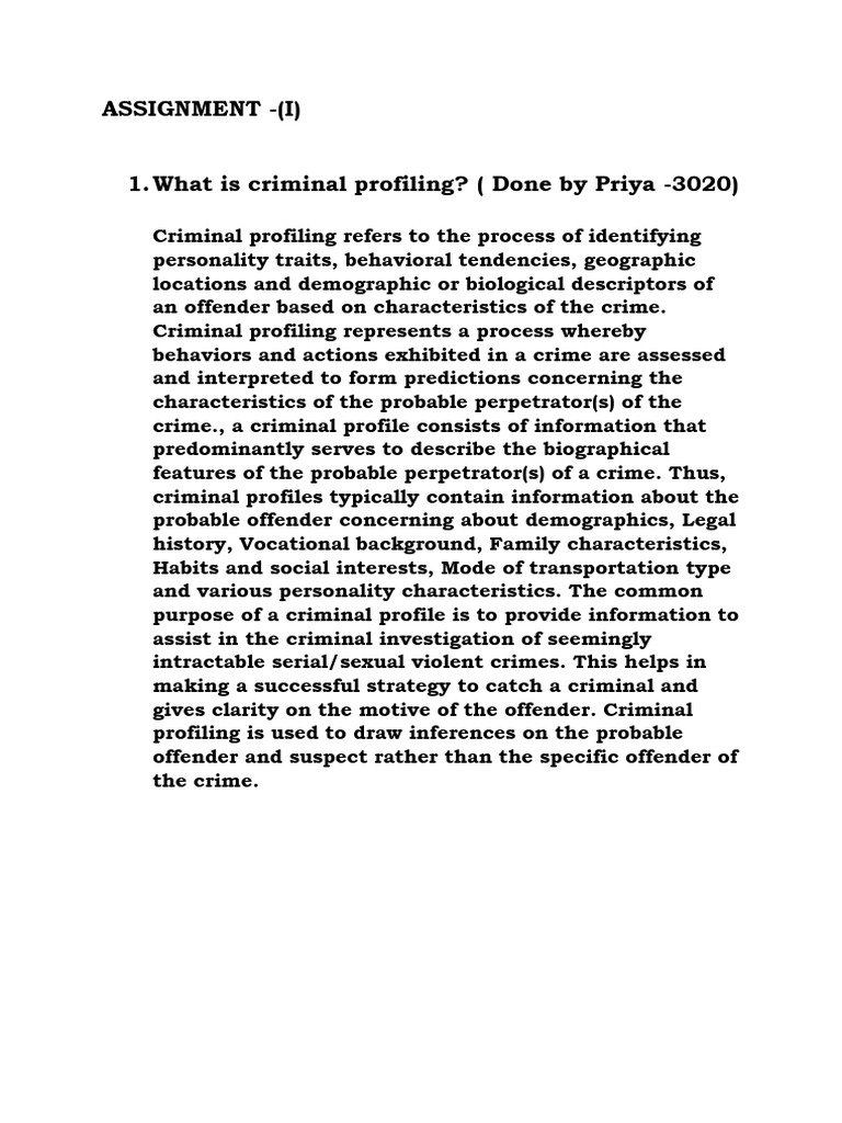 Understanding Criminal Profiling Stages | PDF | Offender Profiling | Crimes