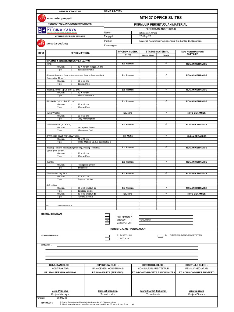 Persetujuan Material MTH 27 Office Suites | PDF
