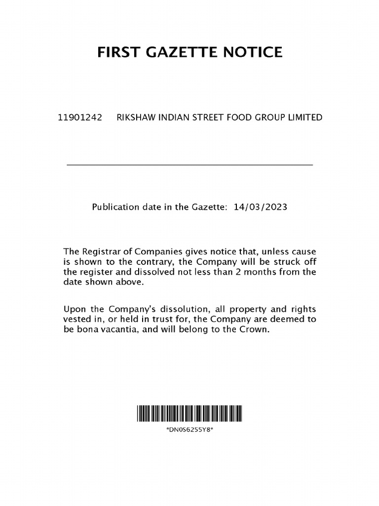 First Gazette Notice For Voluntary Strike-Off | PDF