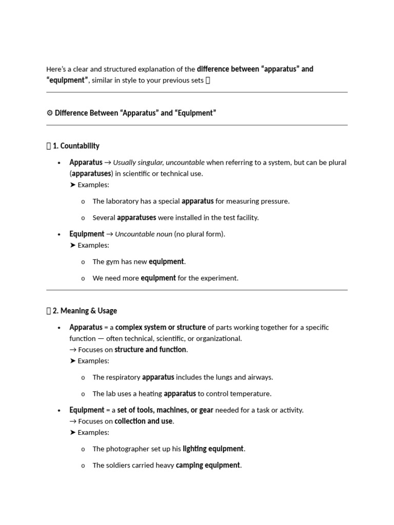 Apparatus vs Equipment Explained | PDF