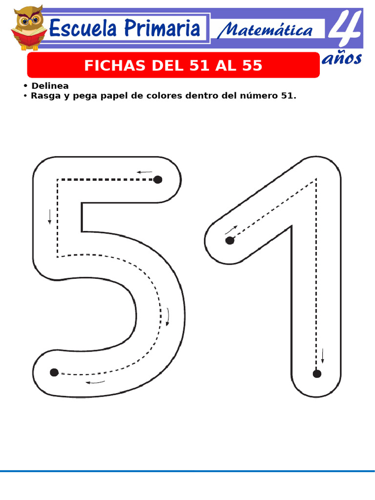 Fichas de Numeros Del Cincuenta y Uno Al Cincuenta y Cinco para de ...