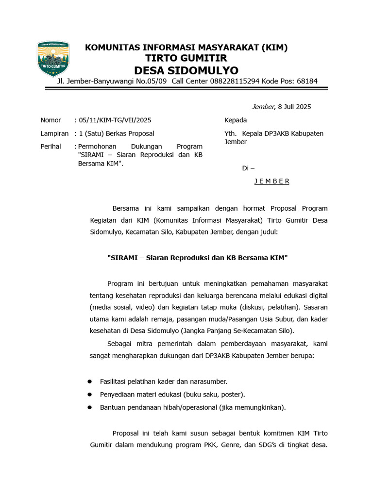 Surat Permohonan Proposal | PDF