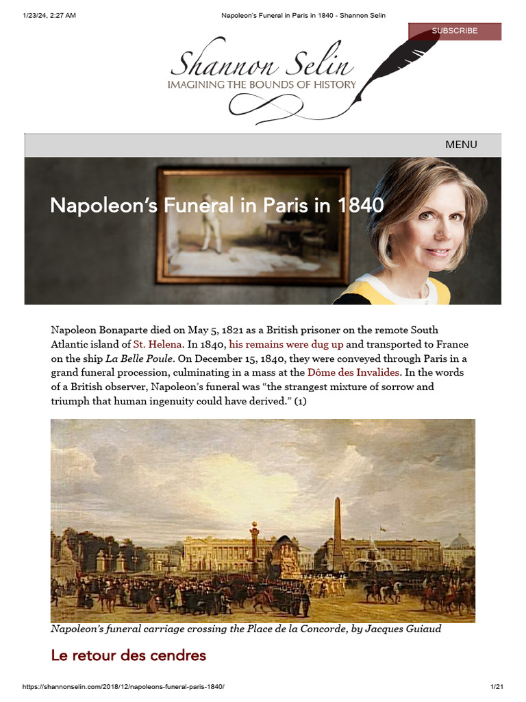Napoleon's Funeral in Paris in 1840 - Shannon Selin | PDF | Napoleon