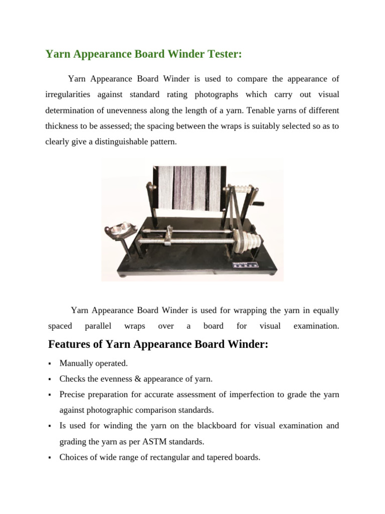 Yarn Appearance Tester | PDF