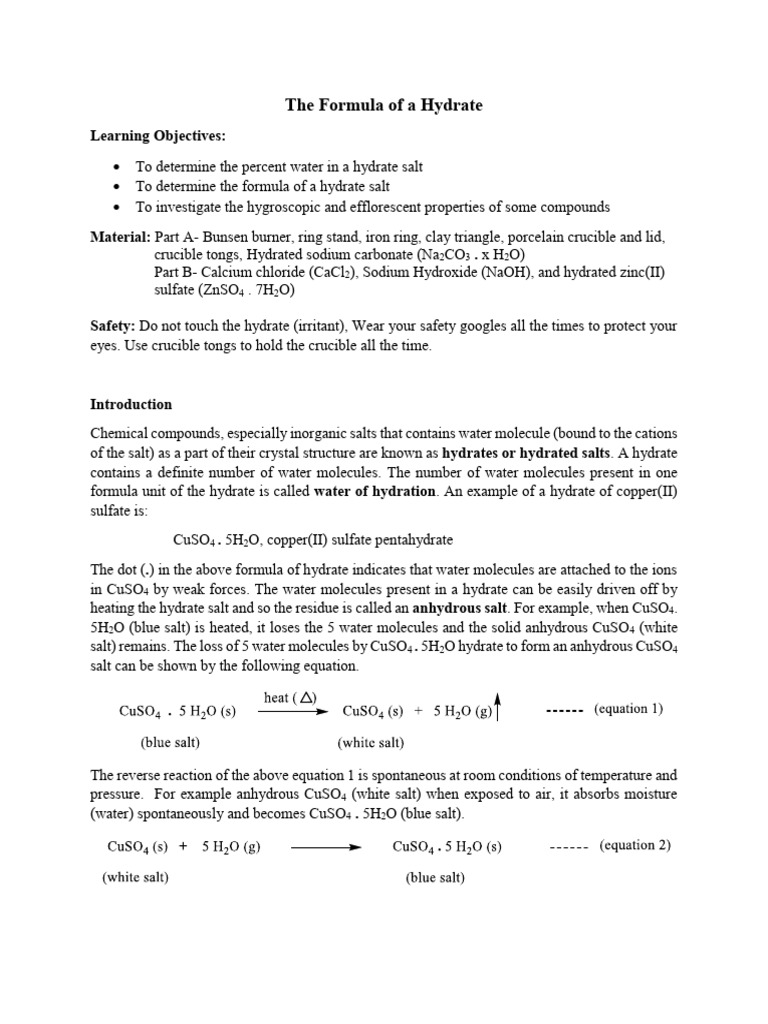The Formula of a Hydrate | PDF | Salt (Chemistry) | Sodium Carbonate