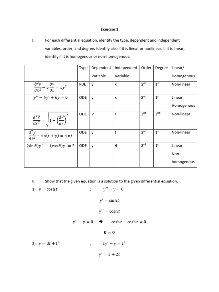 Exercise 1 - Differential Equations | PDF | Nonlinear System | Ordinary ...