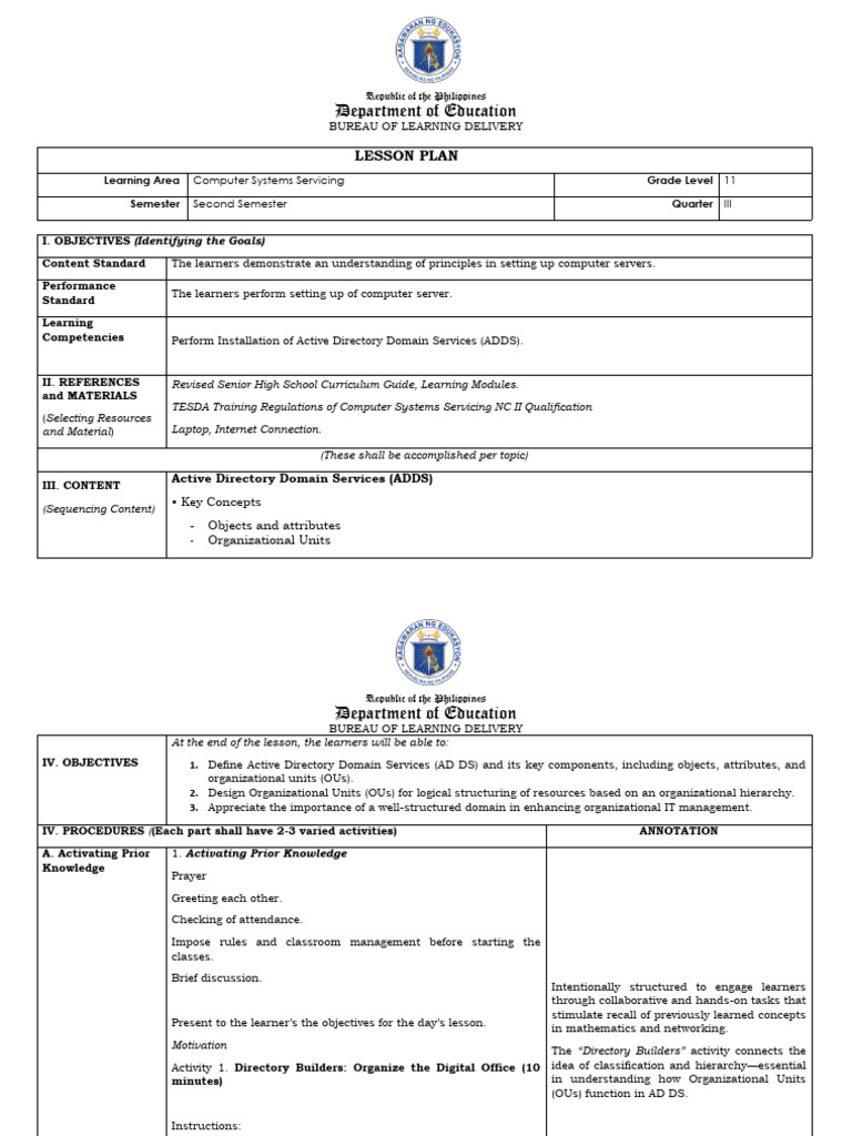 SUTANA Lesson Plan SHS Training | PDF | Active Directory | Learning