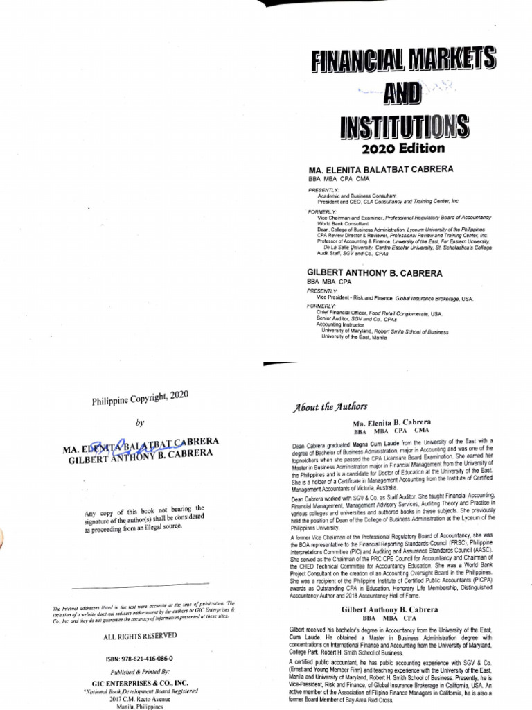 Financial Markets Cabrera 2020 Edition | PDF