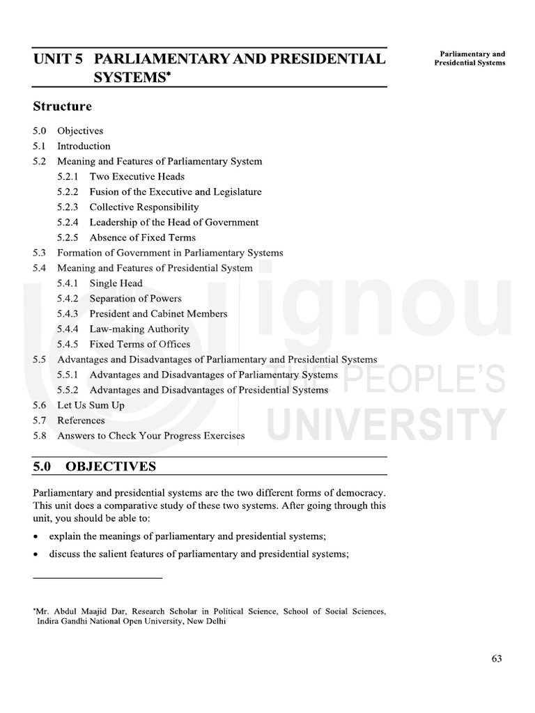 Unit 2 PART 1 Parliamentary & Presidential Govt | PDF