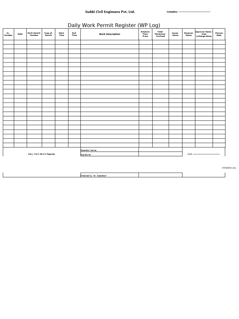 Work Permit Register WP Log | PDF