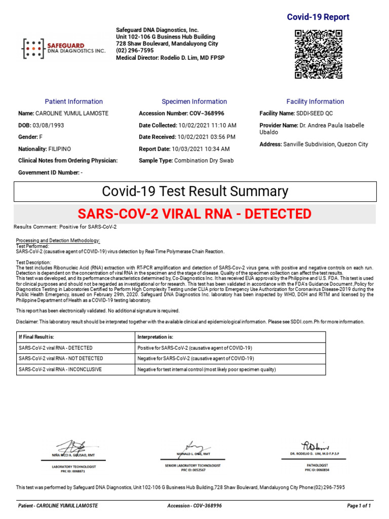 Proof - RT-PCR Test Results Lamoste, Caroline | PDF | Health Sciences ...