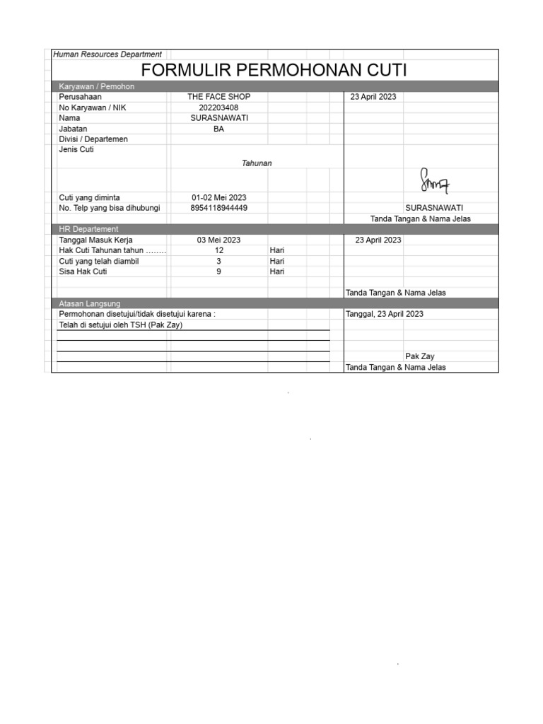 Form Permohonan Cuti | PDF
