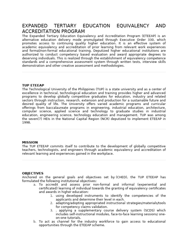 Expanded Tertiary Education Equivalency and Accreditation Program | PDF
