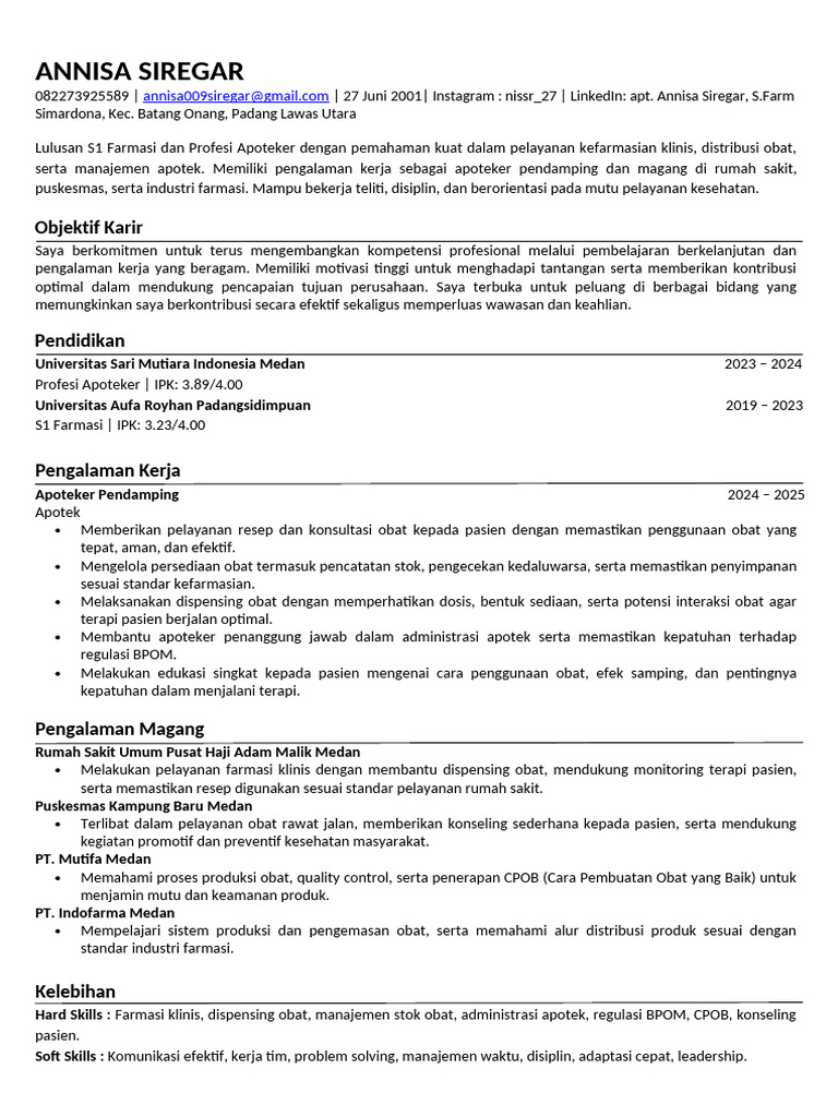 Cv. Annisa Siregar | PDF