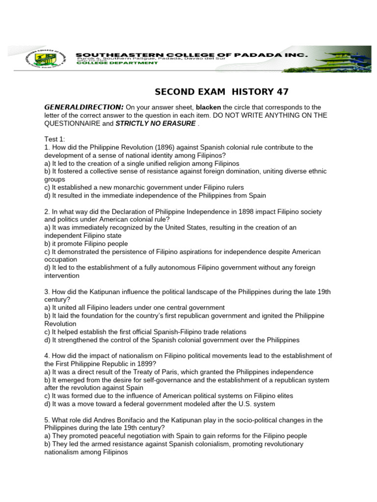 Second Exam History 47 | PDF | Philippines | Nationalism