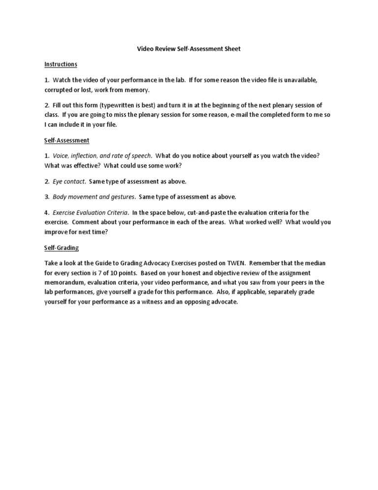 Video Review Self-Assessment | PDF | Career & Growth | Self-Improvement