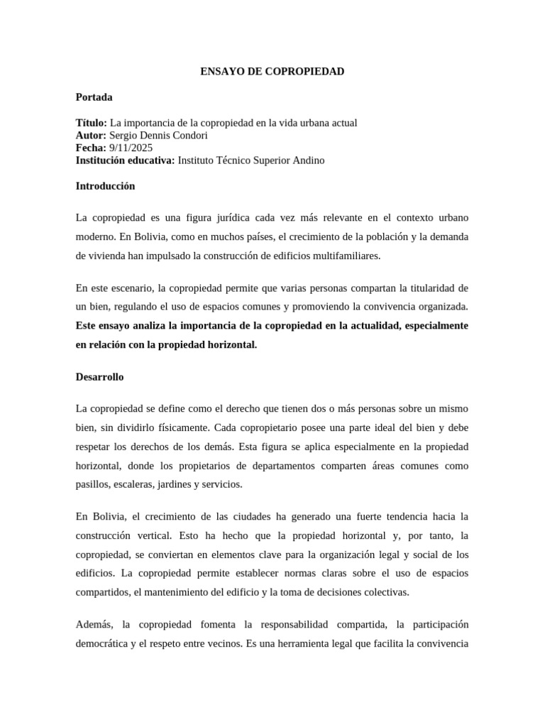 Importancia de la Copropiedad Urbana | PDF | Condominio | Bolivia