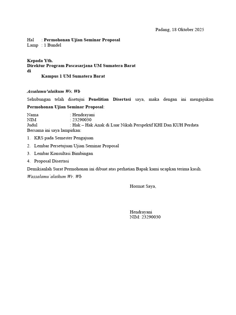 Permohonan Seminar Proposal Fiks | PDF
