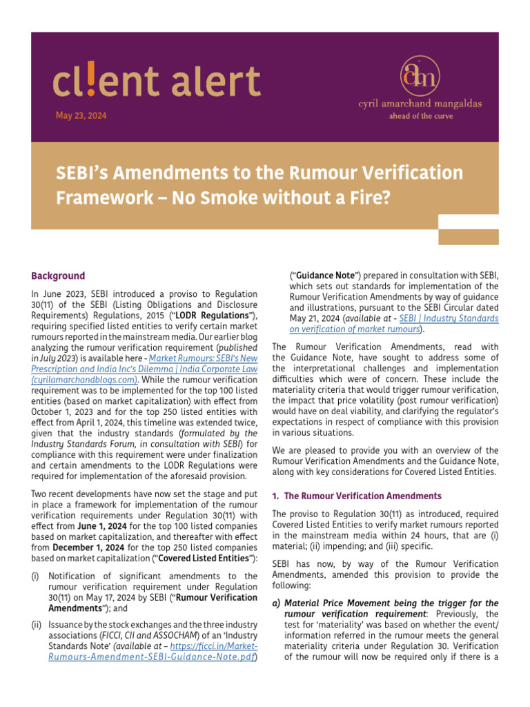 Client Alert Rumour Verification Amendment | PDF | Mergers And ...