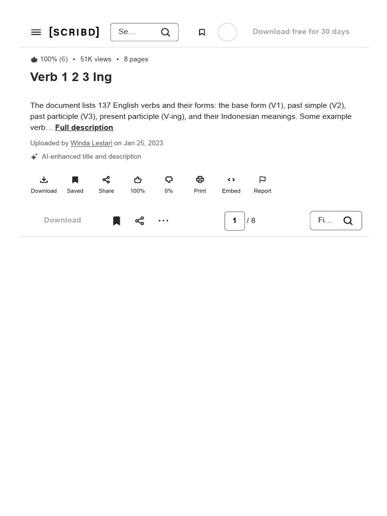 Verb 1 2 3 Ing - PDF | PDF