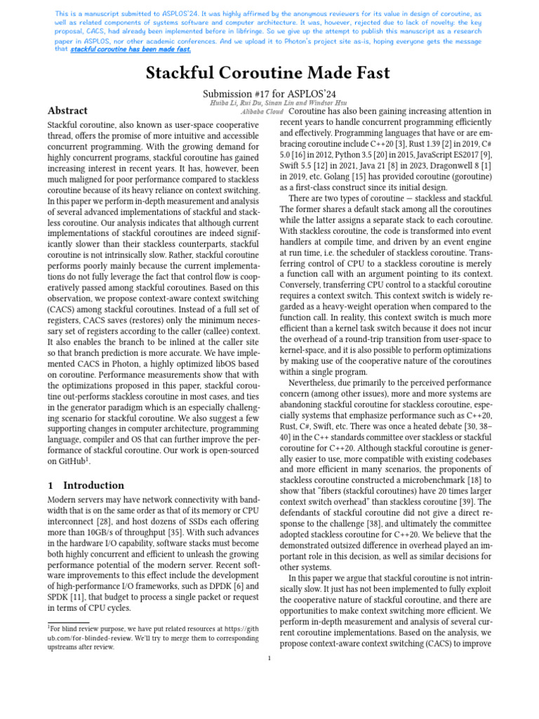Optimizing Stackful Coroutine Performance | PDF | Program Optimization ...