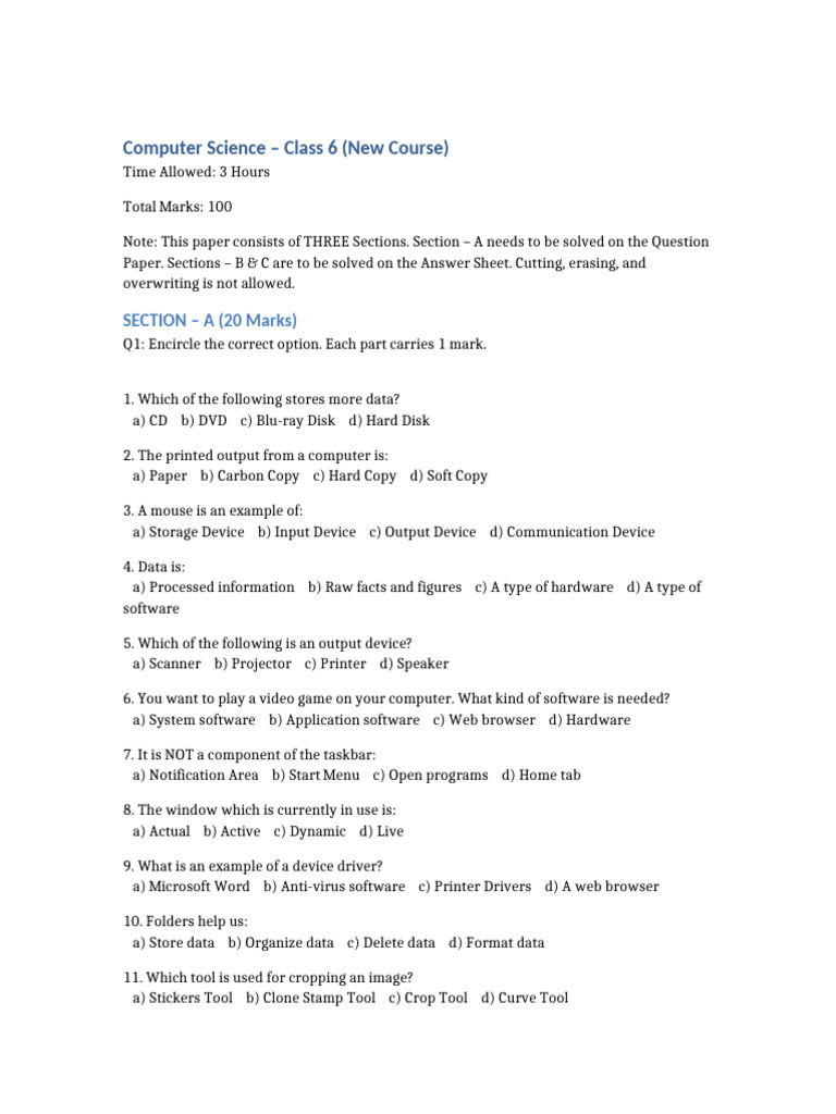 Class6_ComputerScience_Paper | PDF | Office Equipment | Computer Hardware
