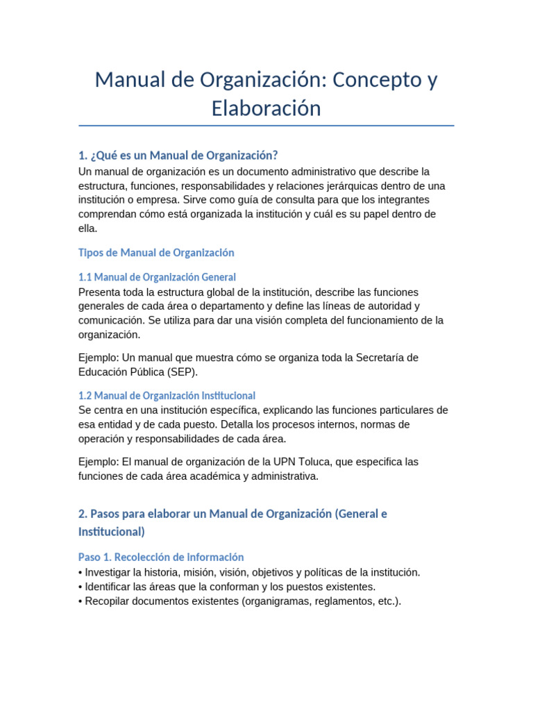 Que Es y Como Hacer Un Manual de Organizacion | PDF | Institución ...