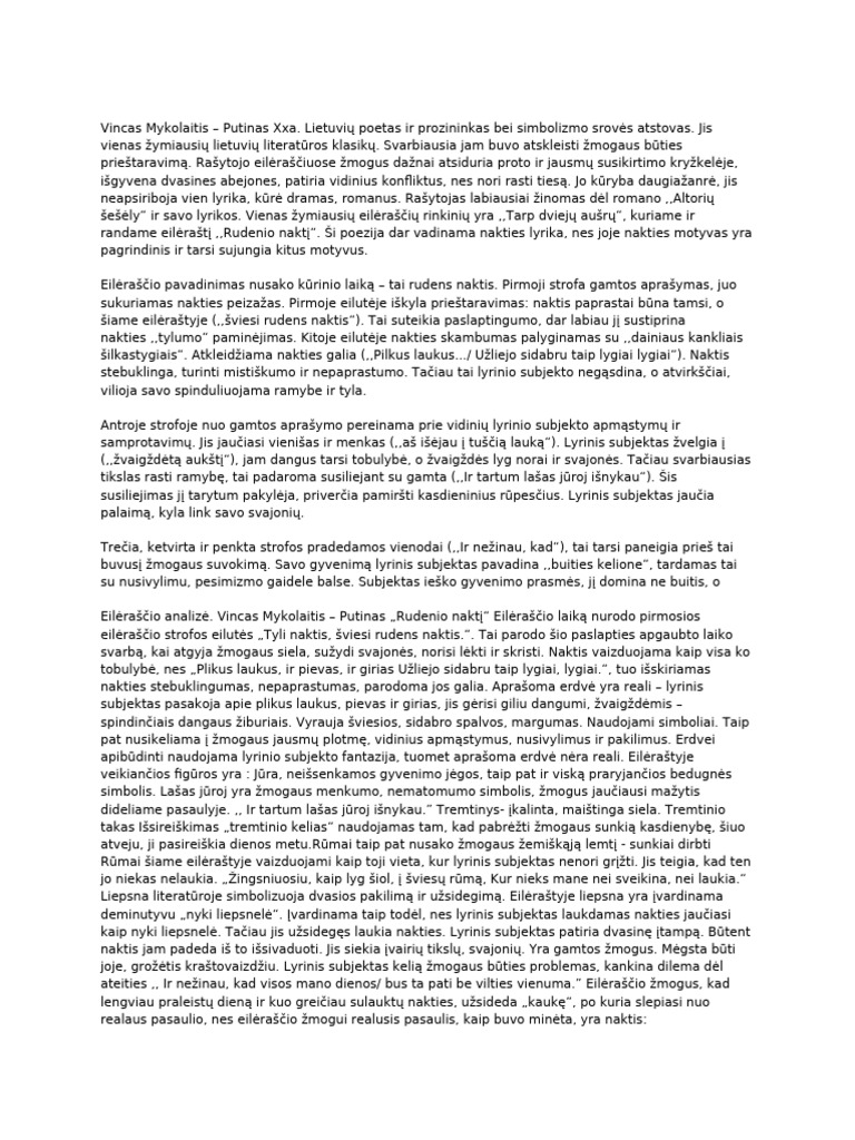Vincas Mykolaitis - Putinas Xxa | PDF