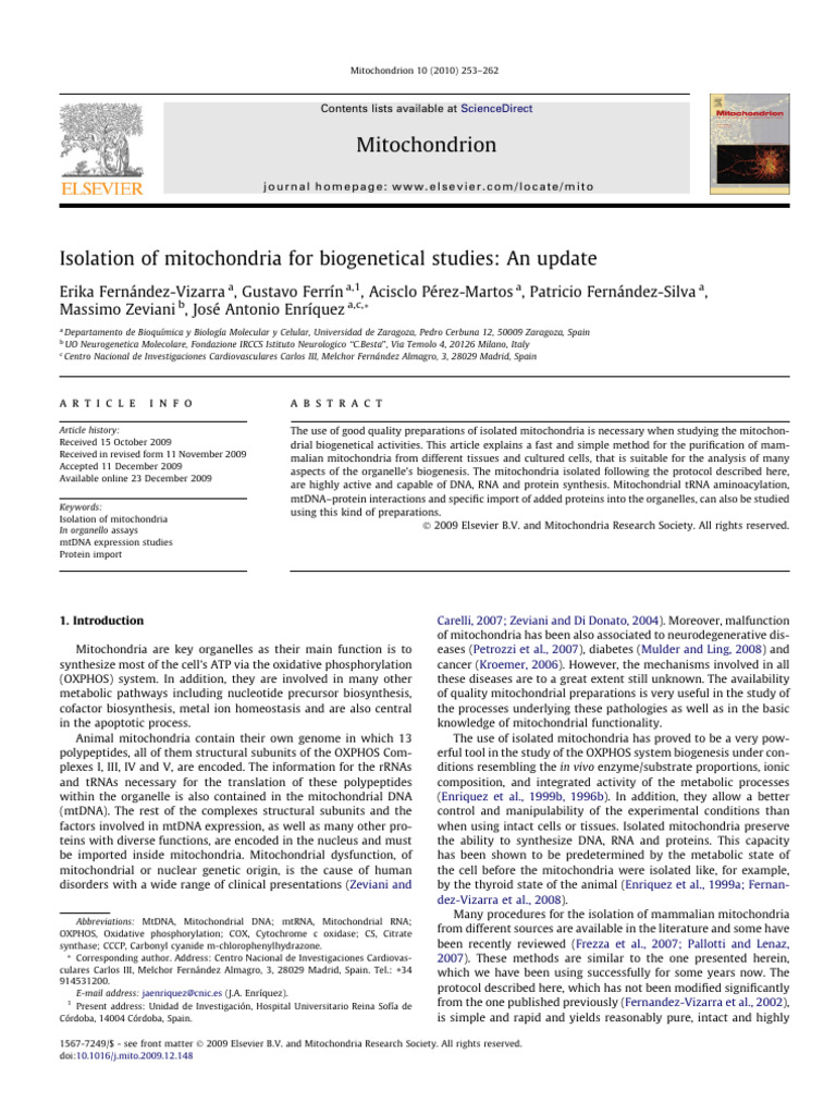 Isolation of Mitochondria for Biogenetic | PDF | Mitochondrion | Gel ...