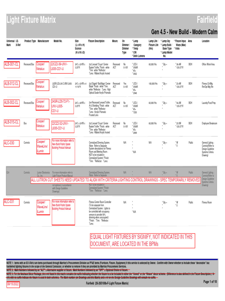Residence Inn Light Fixture Matrix | PDF | Lighting | Interior Design