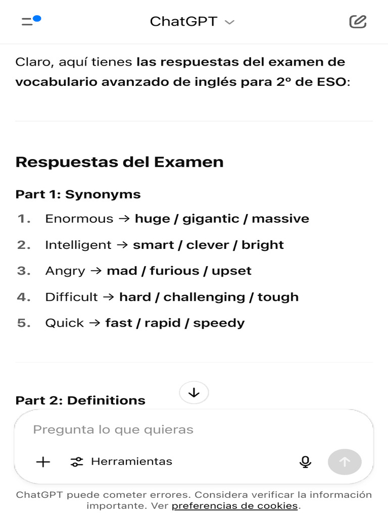 Examen Vocabulario Avanzado | PDF