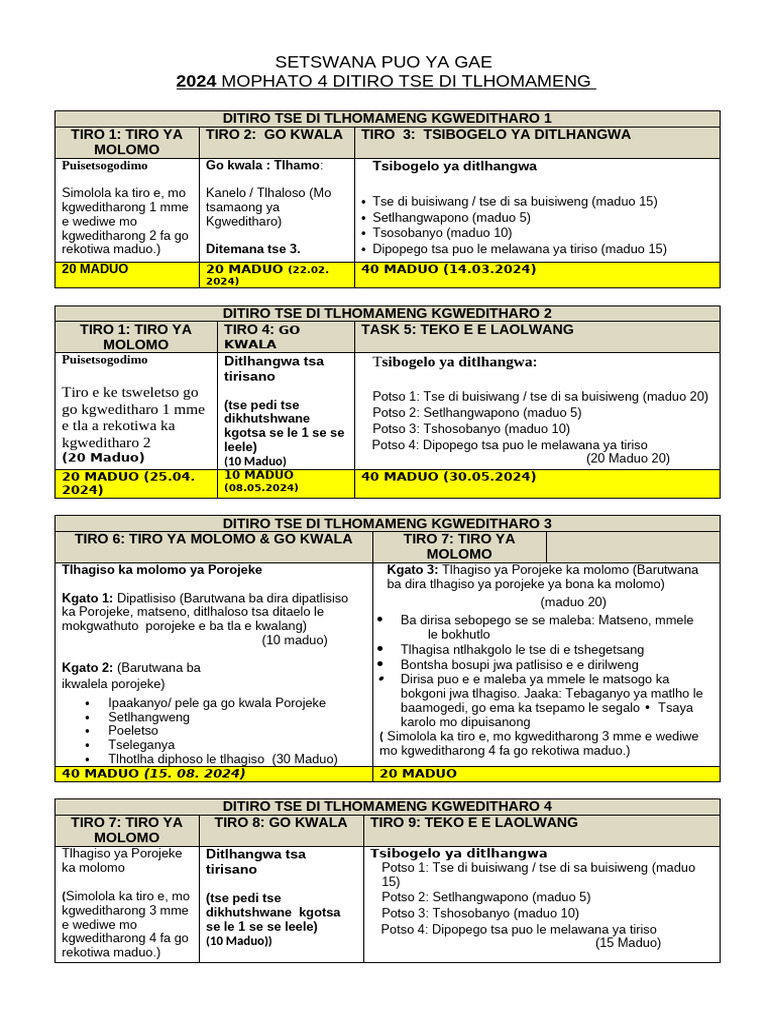 Setswana Language Tasks 2024 | PDF