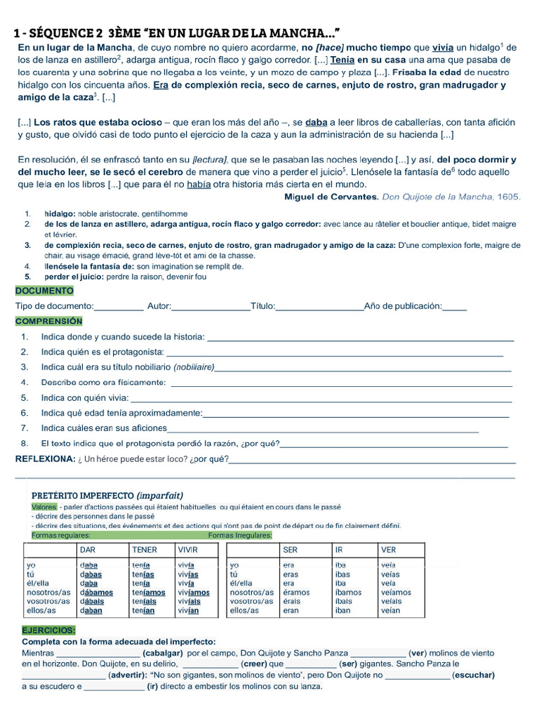 1 - Séquence 2 3ème "En Un Lugar de La Mancha " | PDF