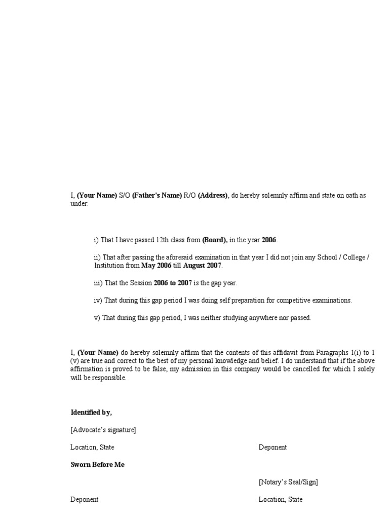 Study Gap Affidavit | PDF | Affidavit | Civil Law (Common Law)