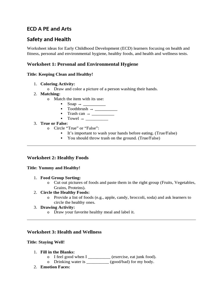 ECD Health and Hygiene Worksheets | PDF | Healthy Diet | Hygiene