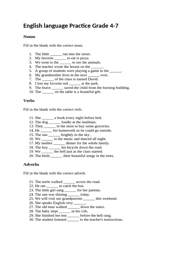 Noun, Verb, Adverb Practice 4-7 | PDF | English Language | Grammar