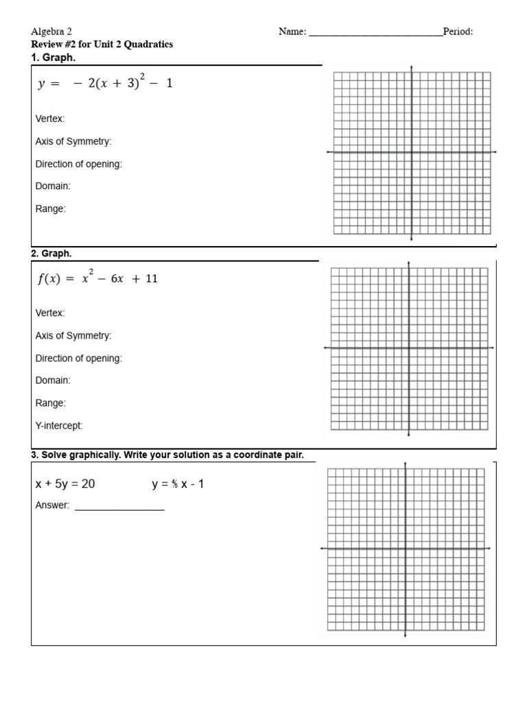Review #2 For The Unit 2 Test On Quadratics | PDF