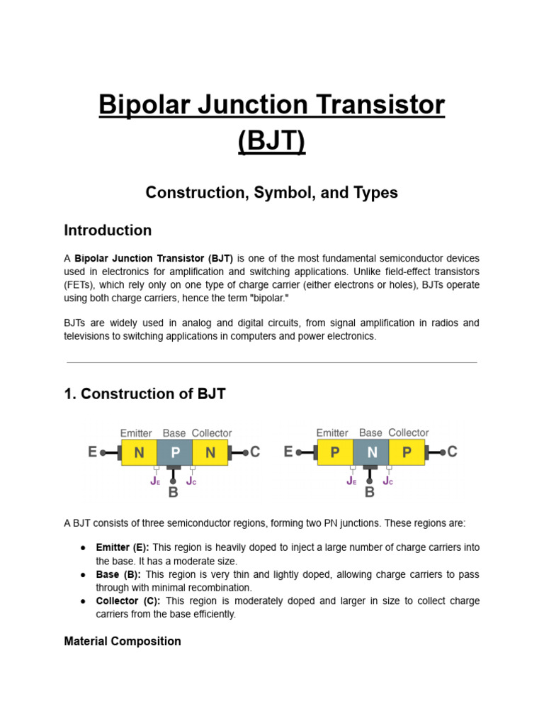 BJT - Construction, Symbol, and Types | PDF | Bipolar Junction ...