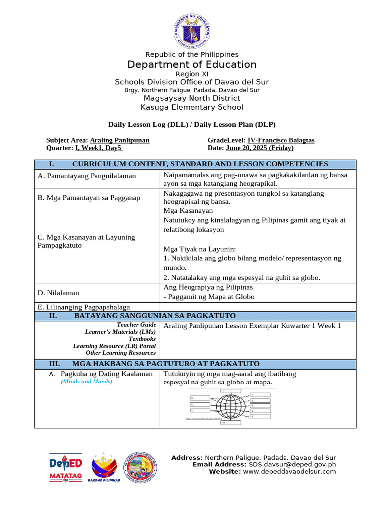 Department of Education: Daily Lesson Log (DLL) / Daily Lesson Plan ...