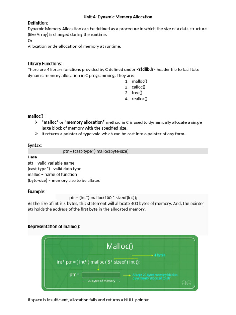 Dynamic Memory Allocation | PDF | Pointer (Computer Programming) | Computer Engineering