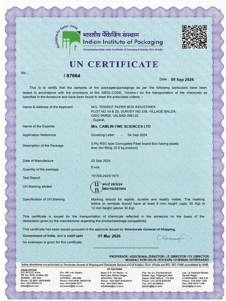 UN Certificate 87664 | PDF