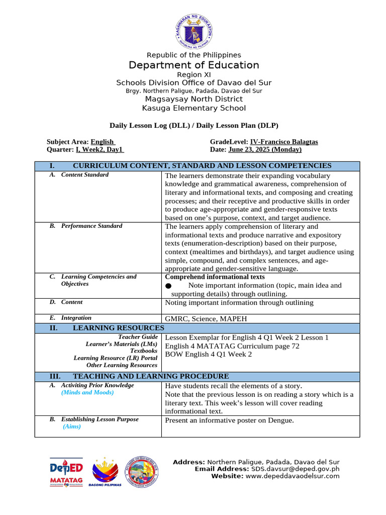 Q1 W2 D1 (English) | PDF | Reading Comprehension | Behavior Modification