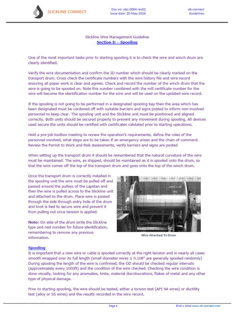 Slickline Wire Spooling Guidelines | PDF | Wire | Manufactured Goods