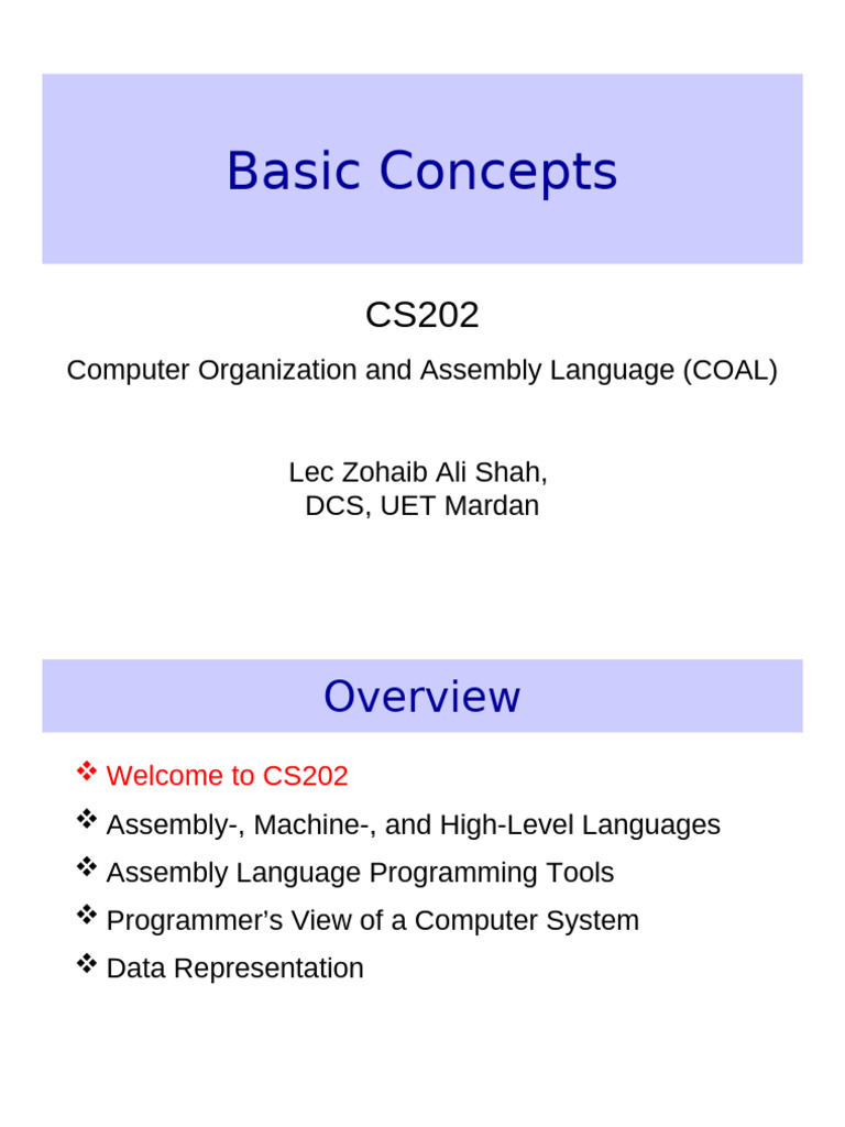 01- Cs203 Coal - Uetm - Basicconcepts | PDF | Assembly Language | Computer Program