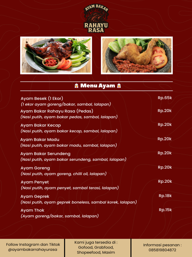 Menu Ayam Bakar Rahayu Rasa | PDF