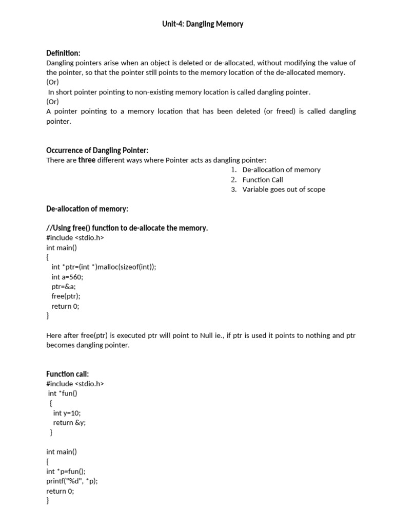 Dangling Memory | PDF | Pointer (Computer Programming) | Scope (Computer Science)