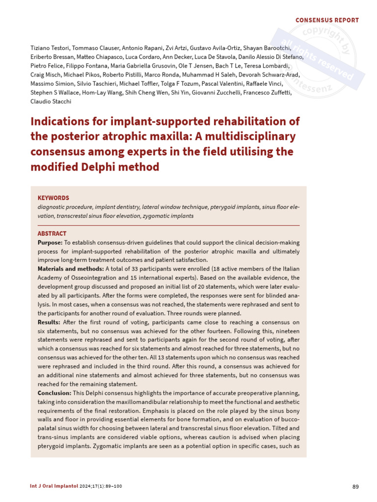 Indications For Implant-Supported Rehabilitation of The Posterior ...